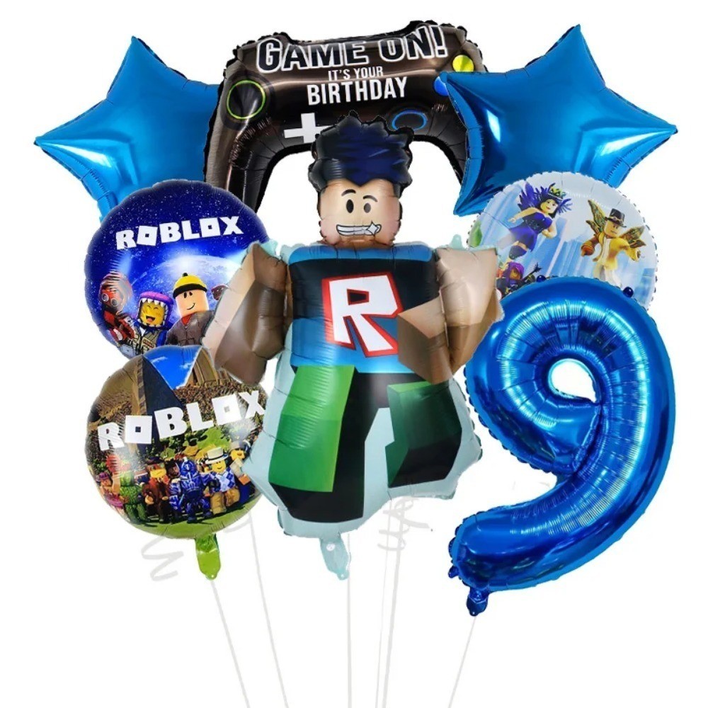 Cartoon Roblox Foil Balloons Set Blue 32inch Number Balloon Boy Happy ...