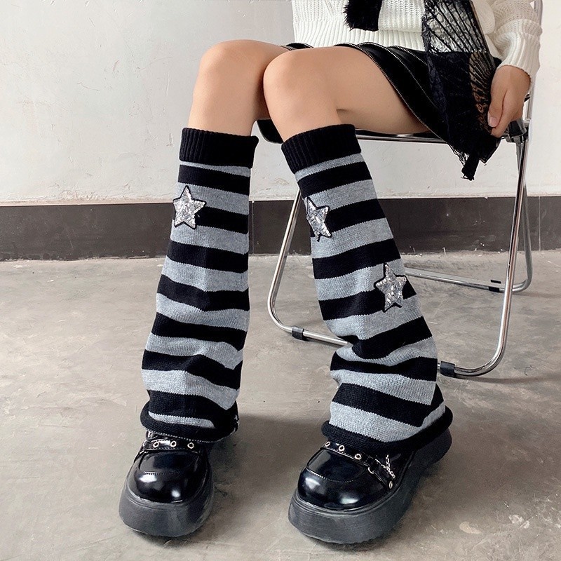 Gothic Stripe Leg Warmers Women Lolita Grunge Fairy Core Socks E Girl ...