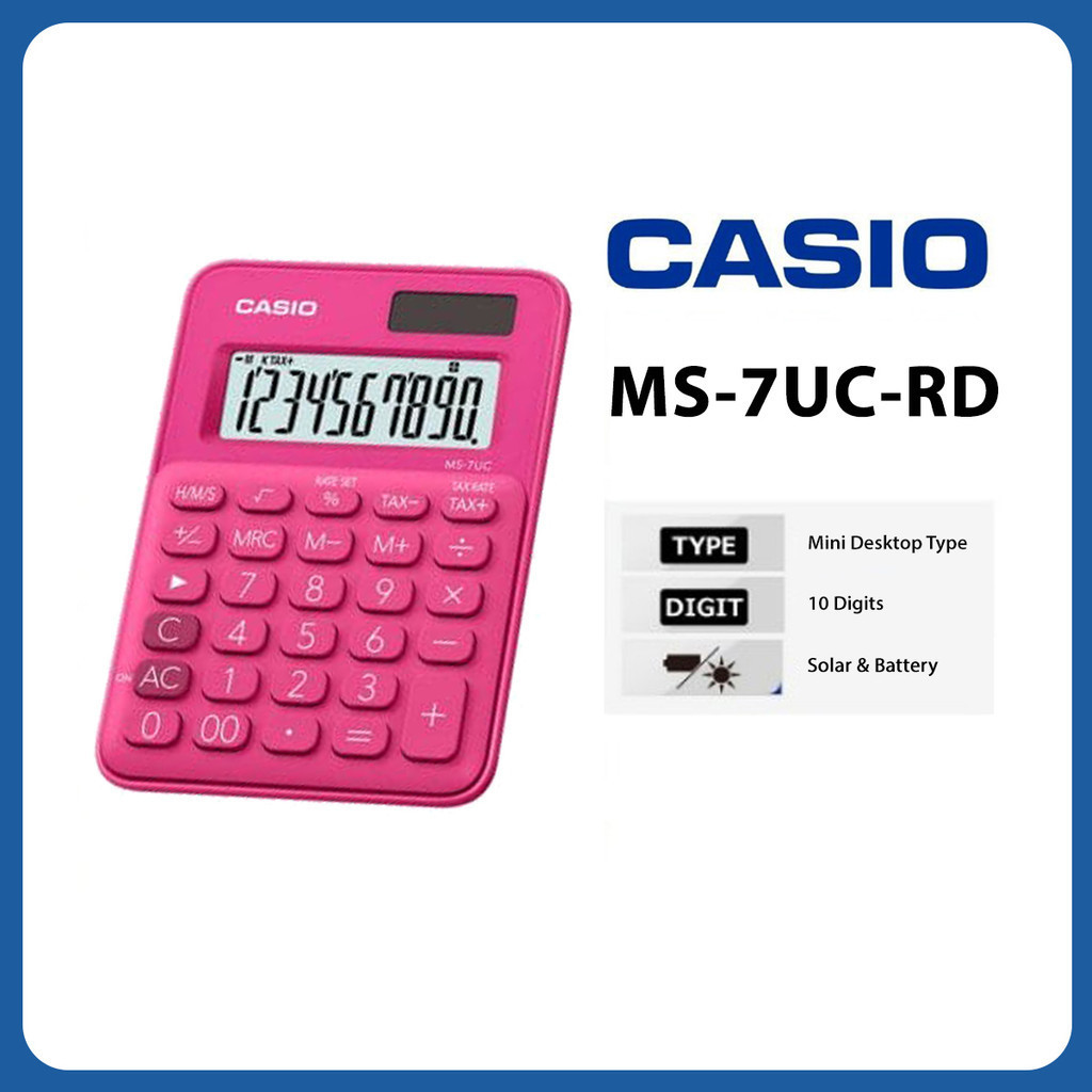 Casio MS-7UC-RD (Red) My Style Mini Desk Calculator Cute Calculators ...
