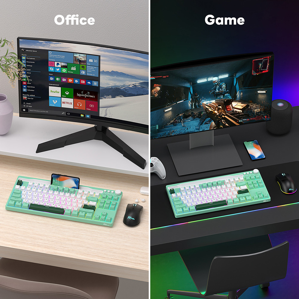 RK Royal Kludge RK H87 Three Modes Wireless 87 keys Mechanical Keyboard ...