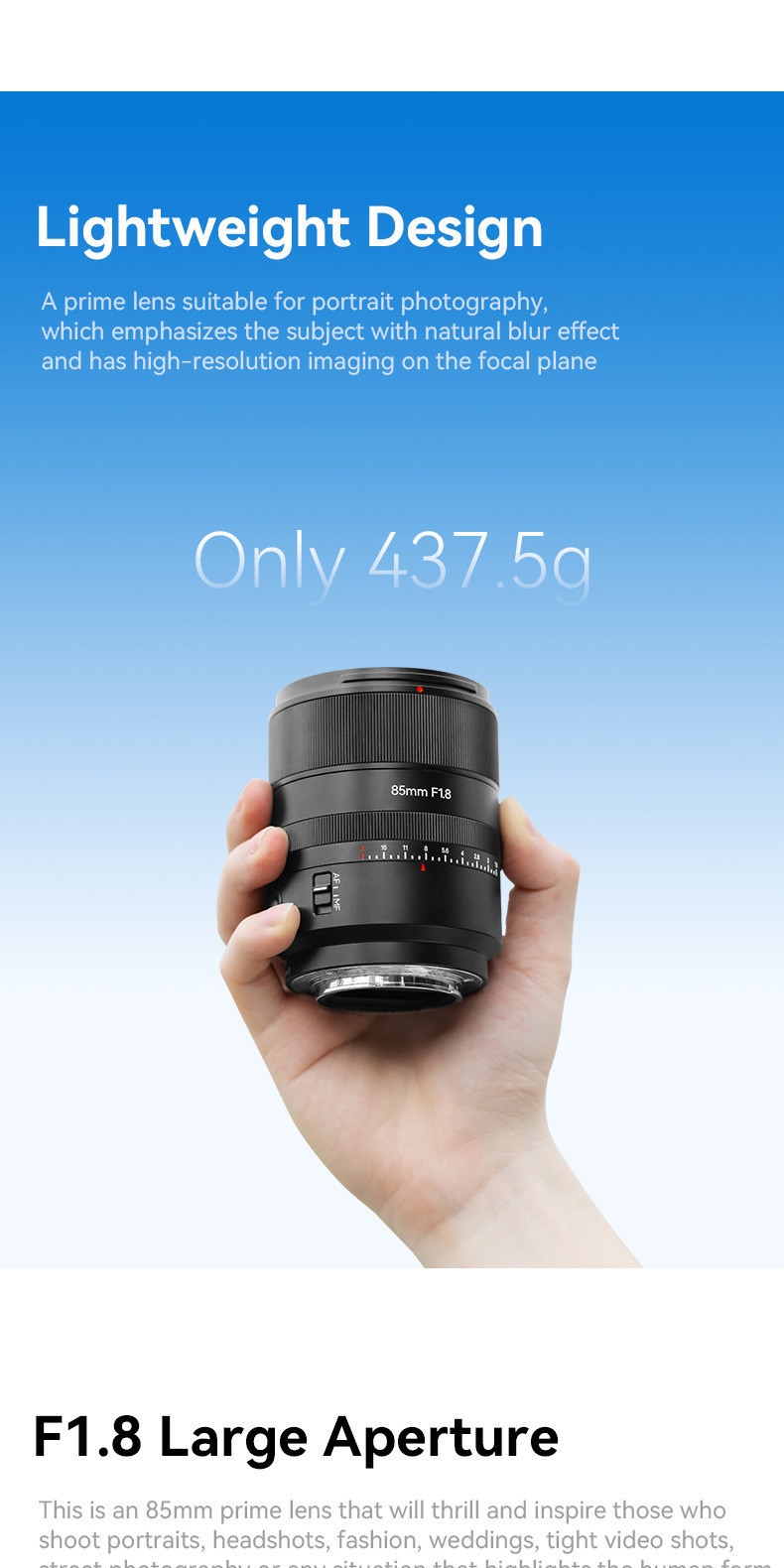 7artisans 85mm F1.8 Auto Focus STM Full Frame Large Aperture Prime Lens ...