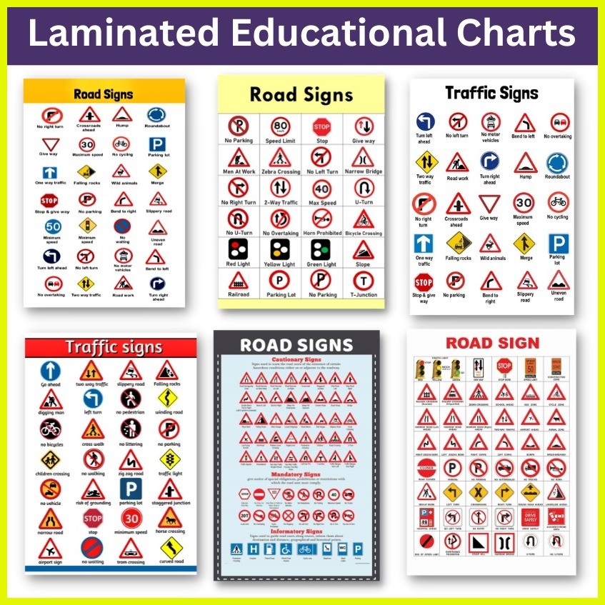 ∆ Laminated Road Signs and Traffic Signs Chart for Kids, Learners and ...