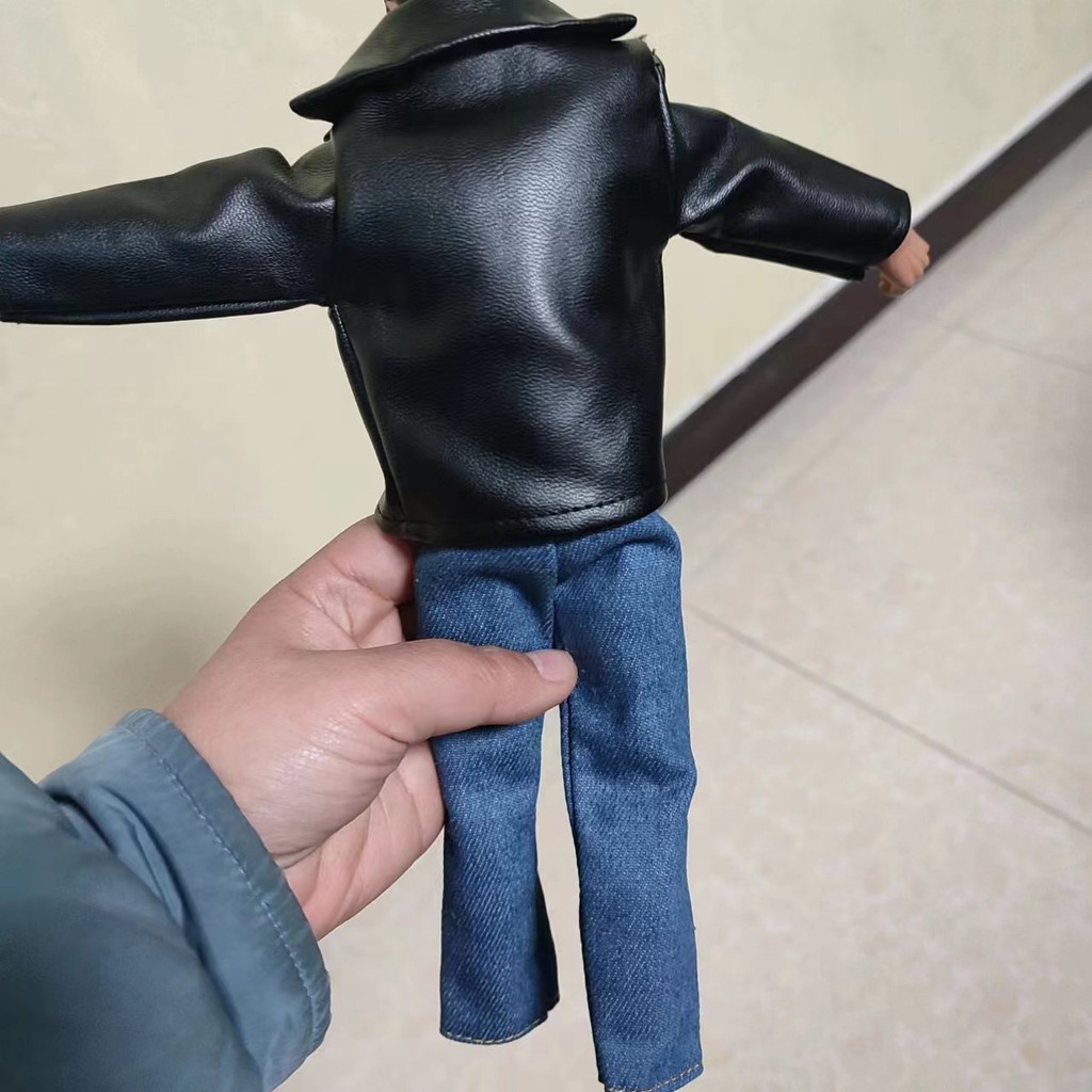 Tbleague 1/6 Scale Male Soldier Black Leather Jacket Blue Jeans Vest ...