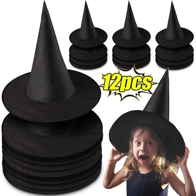 Halloween Black White Wizard Hat - Universal Magician Pointed Cap ...