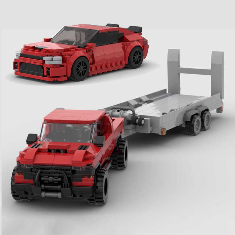 MOC Muscle Car Speed Champions Ram 1500 TRX With Vehicle Trailer Dodge ...