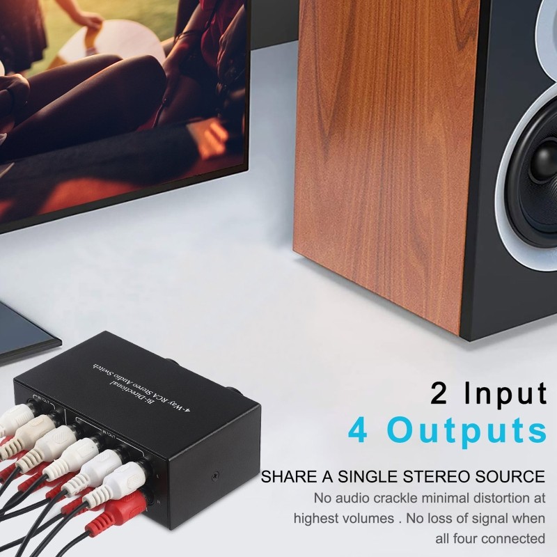 4 Way Bi-Directional RCA Stereo Audio Switch Selector 4X2/2X4 L/R Sound ...