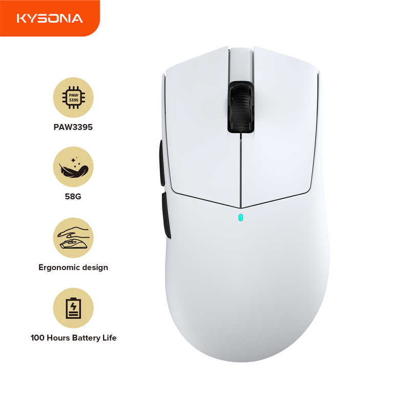 Kysona M511 White Paw3395 Wireless Gaming Mouse 58G Ultra-Light ...