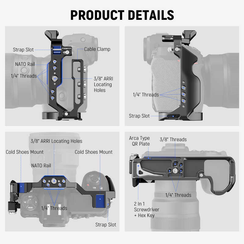 NEEWER ∮ Camera Cage With HDMI Cable Clamp For Nikon Z8 With NATO Rail ...