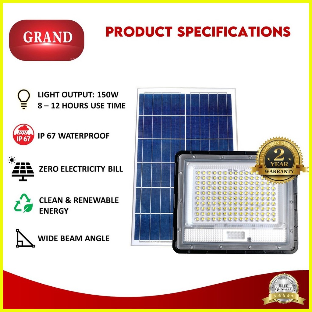 Grand Solar LED Flood Light 50/80/150/300 Watts Daylight | Shopee ...