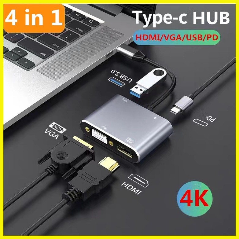 ⚾︎ ﹊ 4 IN 1 USB C Type C to HDMI And VGA Adapter 4K USB 3.0 Port with ...