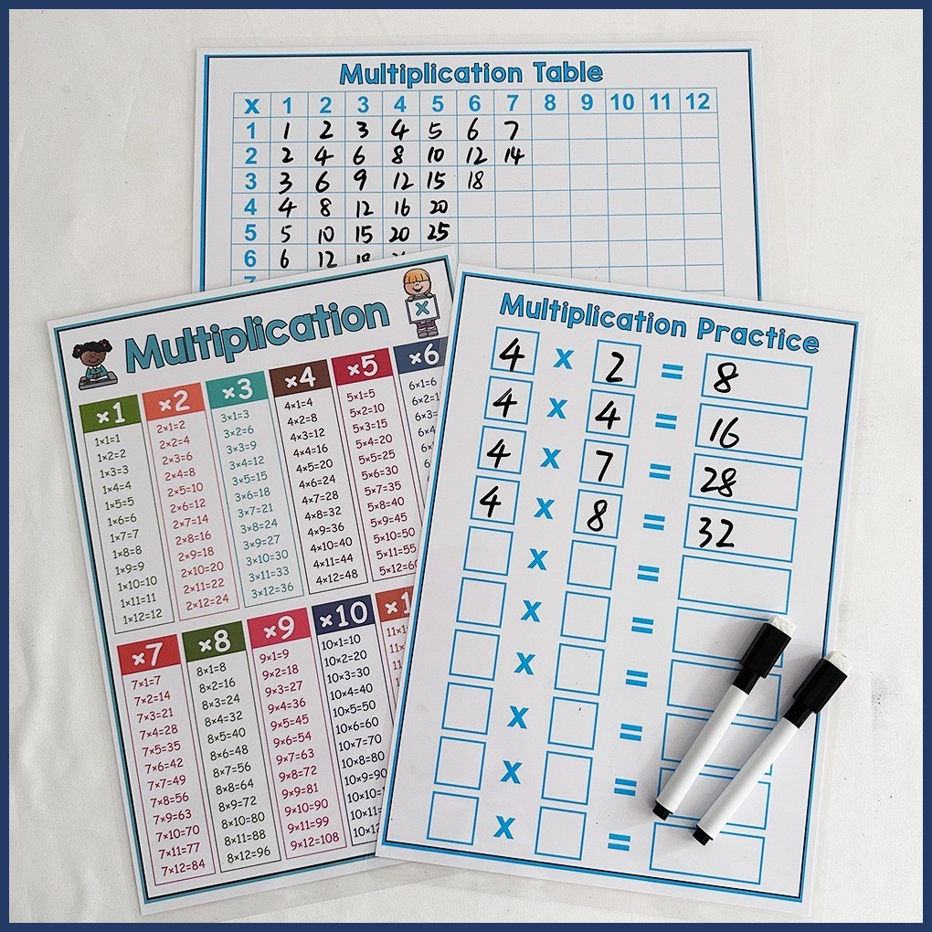 ∮ A4 Multiplication Table Poster Preschool Dry Erase Calculation Chart ...