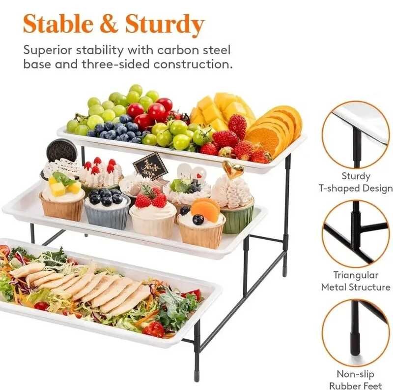 3 Square Layer Serving Platter Set With Stand Cake Display Rack Set ...
