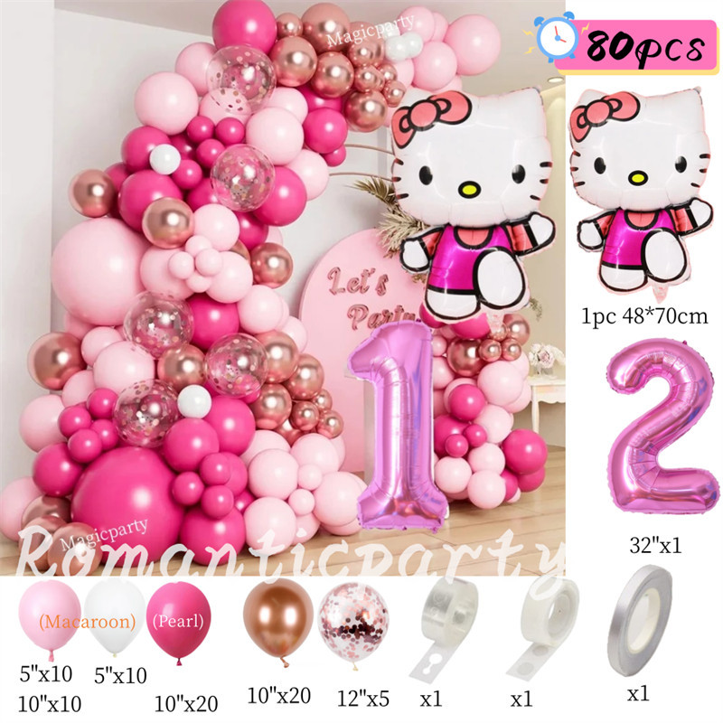 Hello Kitty Balloons Garland Arch Kit Rose Red Theme Confetti Latex For ...