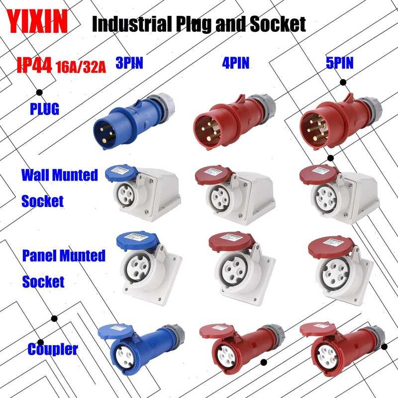 Xj MN Industrial Plug And Socket 16A 32A 3 4 5 Ip44 Wall Mounted Socket ...