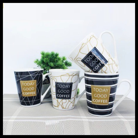 Coffee Ceramic Mugs Today Mug-A Black White Gold Design | Shopee ...