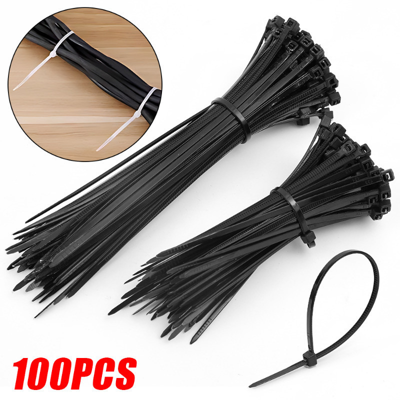 100Pcs Plastic Nylon Cable Ties Self-locking Cord Ties Straps / Desktop ...