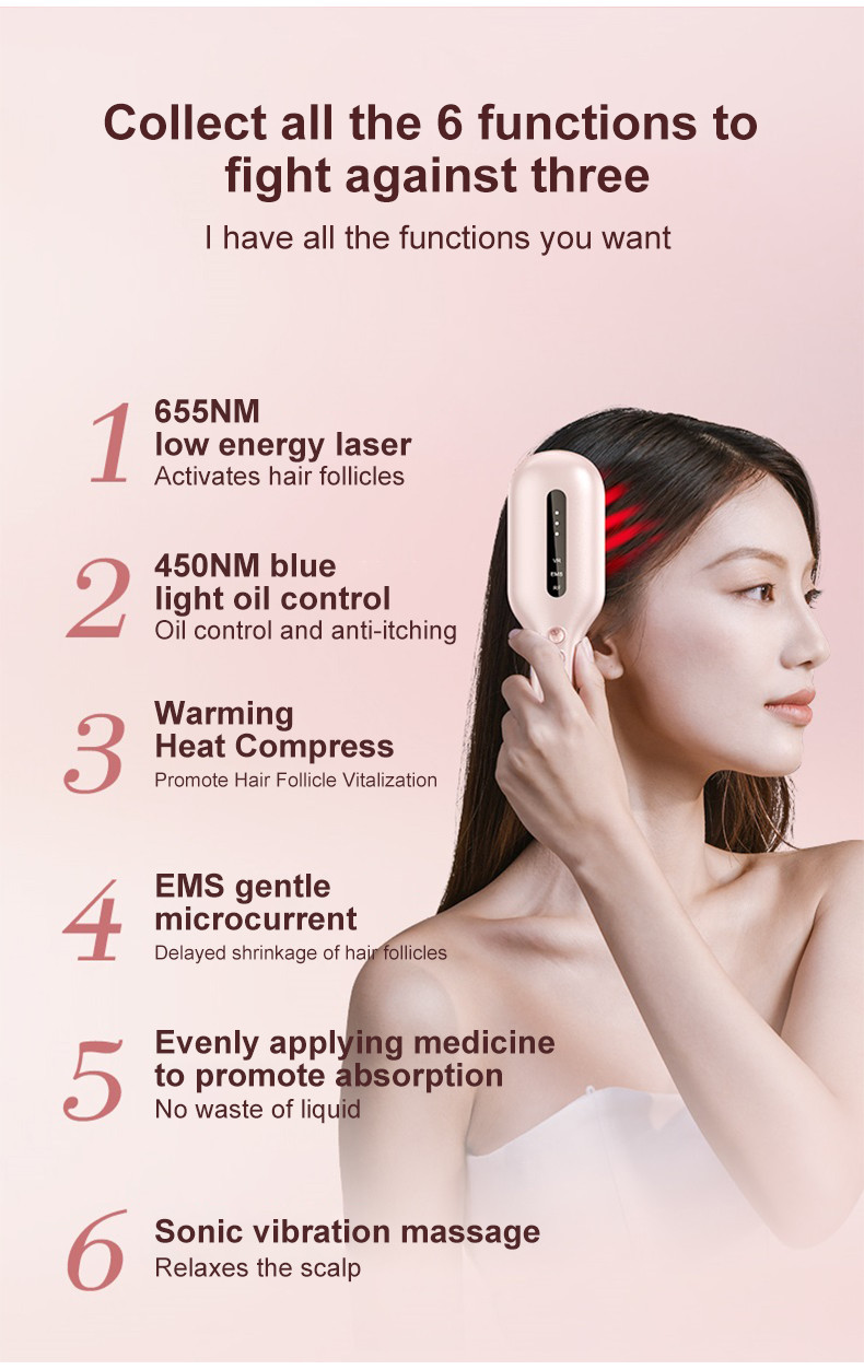 Electric Massage Comb Vibration LED Blue Red Light Therapy Hair Massage Scalp Brush for Hair ...