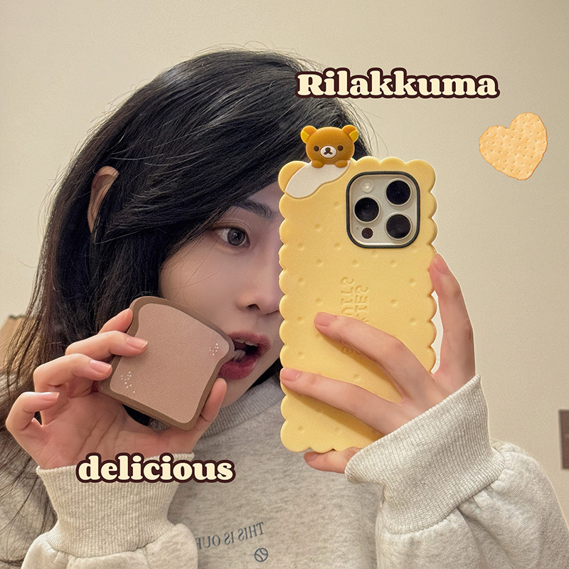 Cute 3D Biscuits Rilakkuma Wave Border Phone Case Compatible for iPhone ...