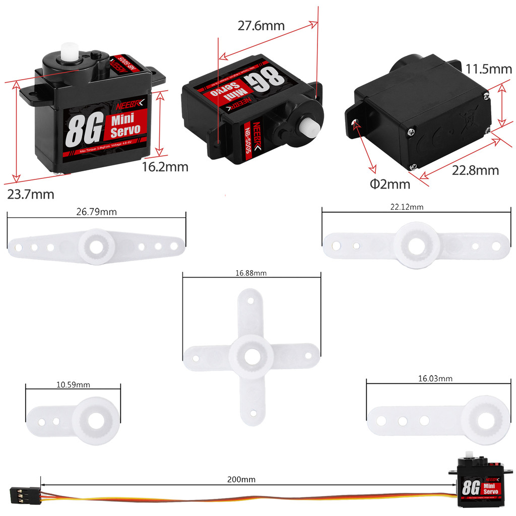 NEEBRC 2G 4.3G 5G 8G 12G Mini Servo Plastic/Metal Gear Micro Servo ...