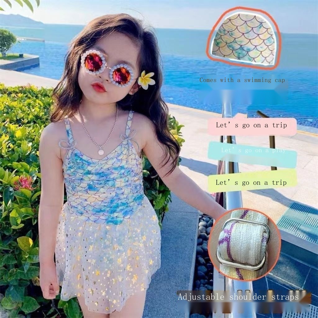 Girls Mermaid One Piece Swimsuit ins Baby Cute Swimsuit Beach Hot ...