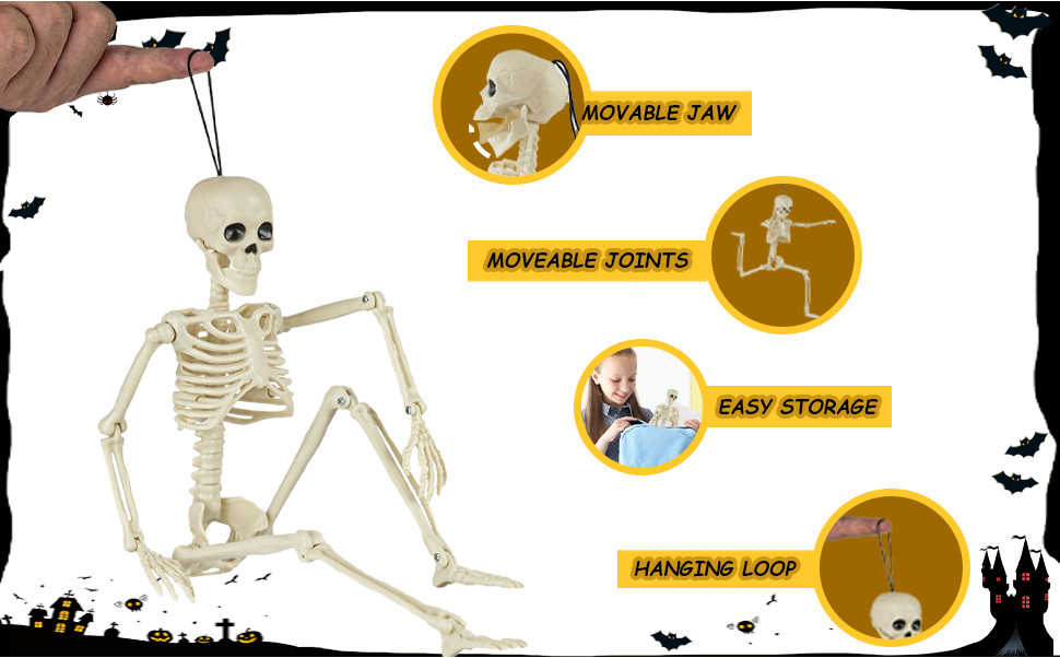 6 Packs Skeleton Halloween Decorations Outdoor with 16" Full Body ...