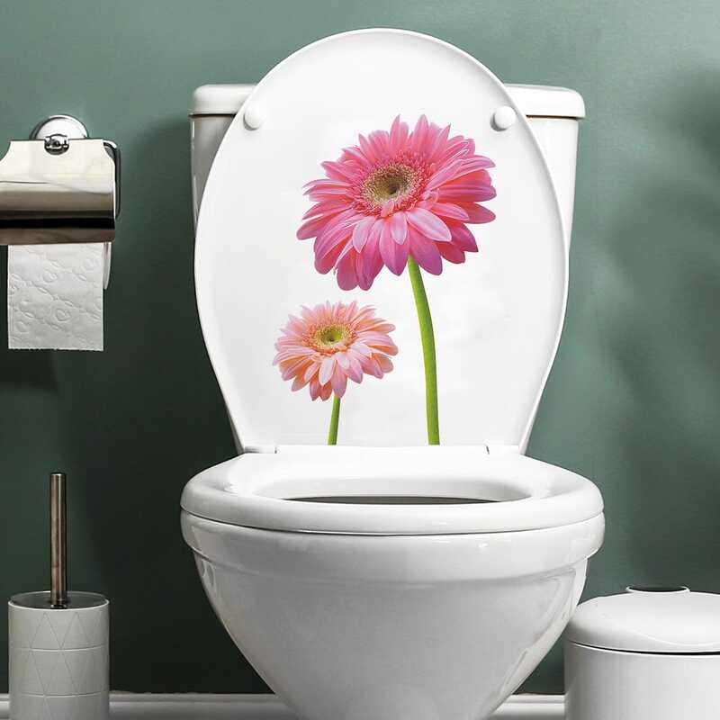 Gerbera Jamesonii Pink Bolus flower toilet seat cover sticker, daisy ...