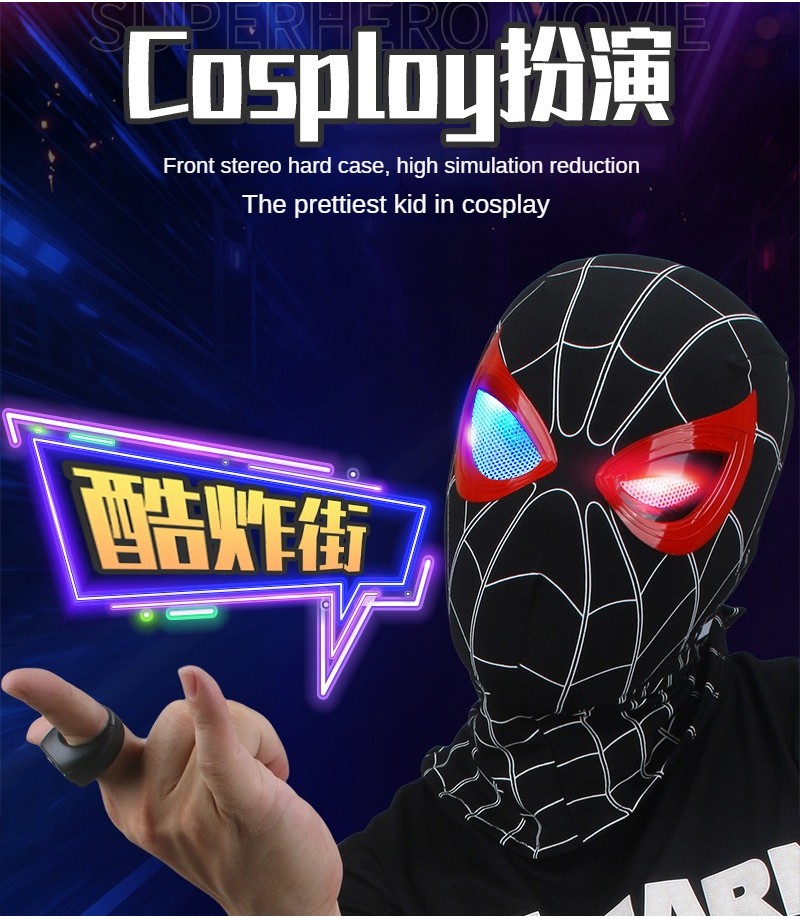 Halloween Spider-Man Headgear Electric Blinking Glowing Chin Control ...