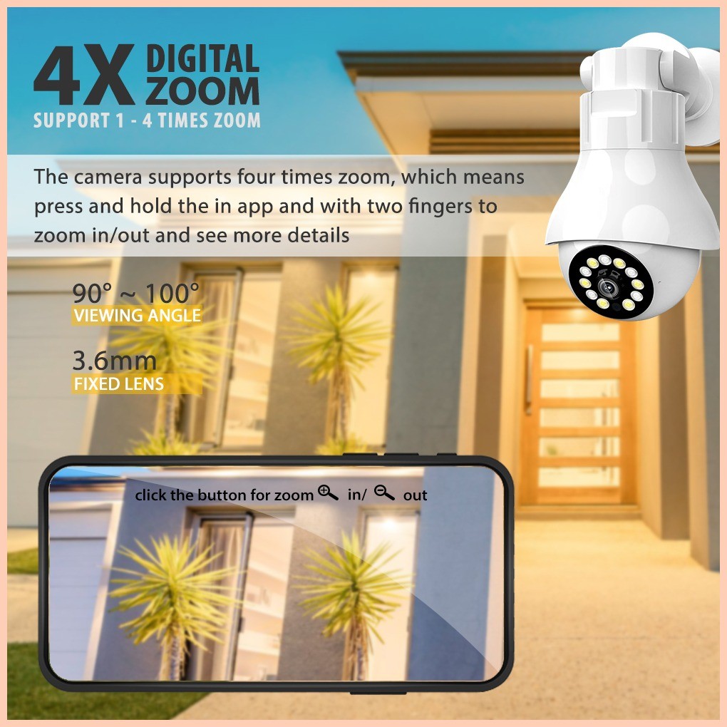 V380 Pro 3MP Blub Cam360 Intelligent Monitoring IP Wireless Light Bulb ...