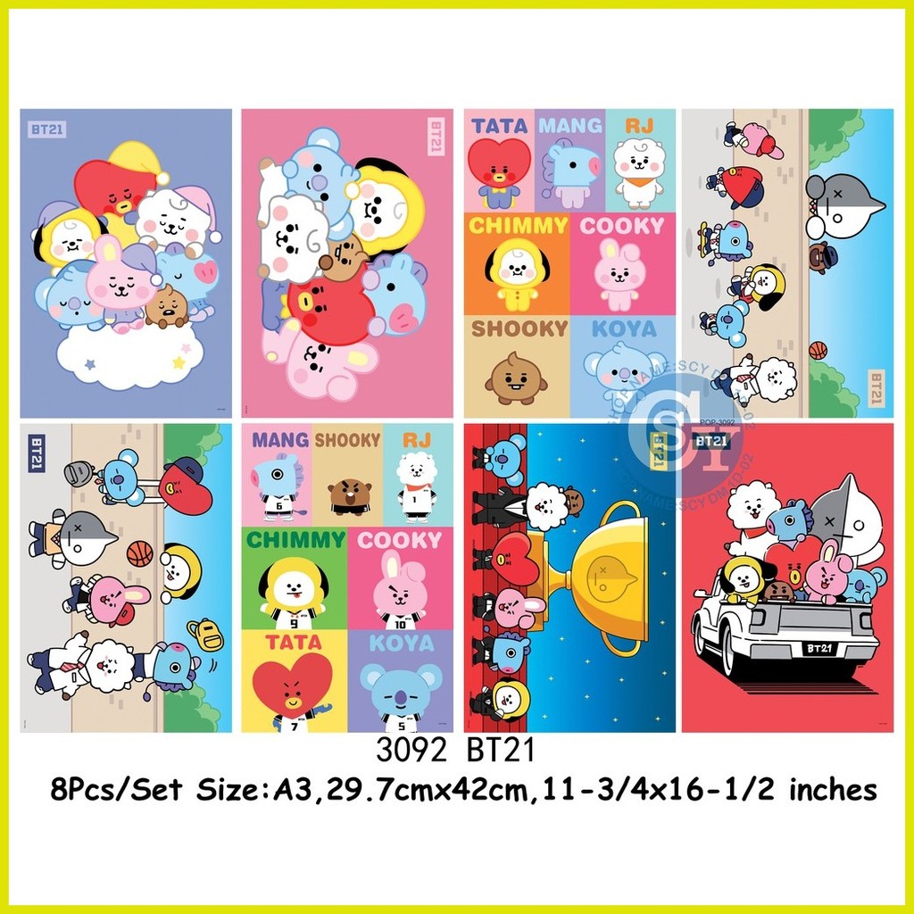 BT21 Poster WallPaper k-pop 1set=8pcs A3 Size COD | Shopee Philippines