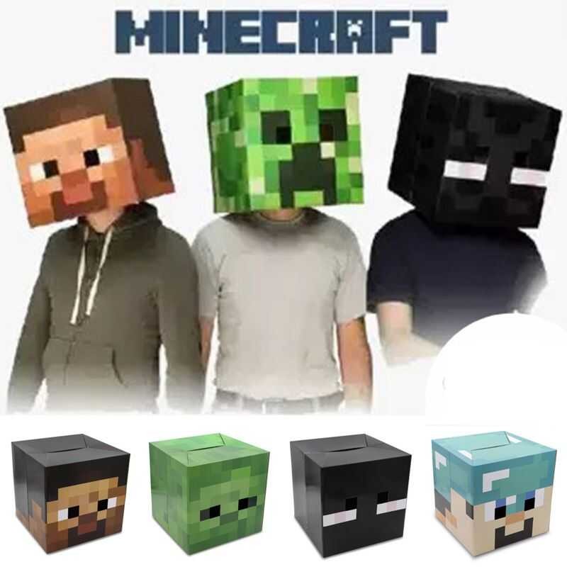 Head Cover Minecraft Cardboard Box Steve Creeper Enderman Cosplay ...