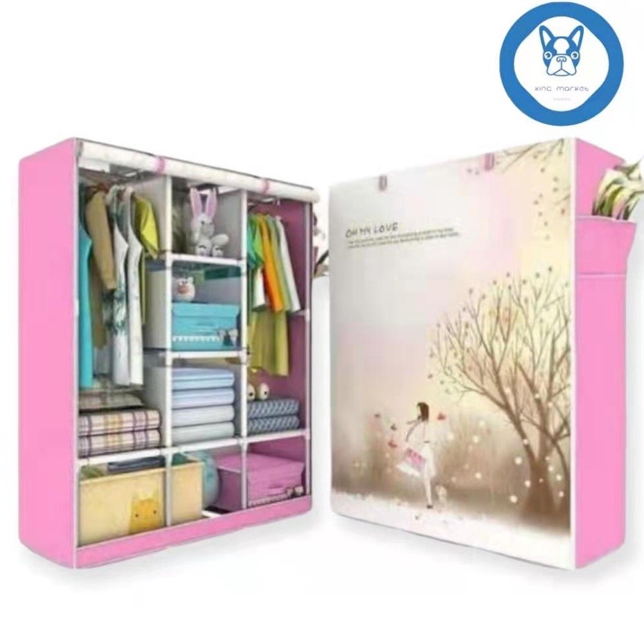 KM Wardrobe 3D Design DIY Multifunction Clothes Storage Rack Cabinet ...