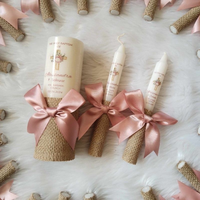 ♞Rose Gold Personalized Baptismal Candles Christening Debut Birthday ...