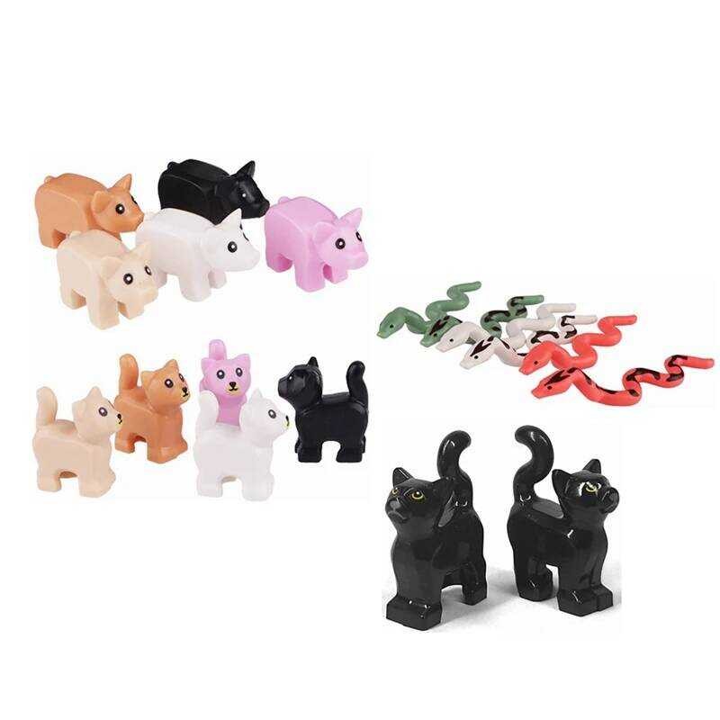 5Pcs/Set Animals ⭐Aaaaa Cute Cat Pig Snake Figures DIY Building Bloc ...