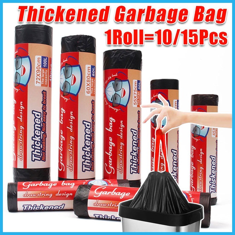☎ 10/15Pcs/Roll Kitchen Drawstring Garbage Bag / Thickened Plastic ...