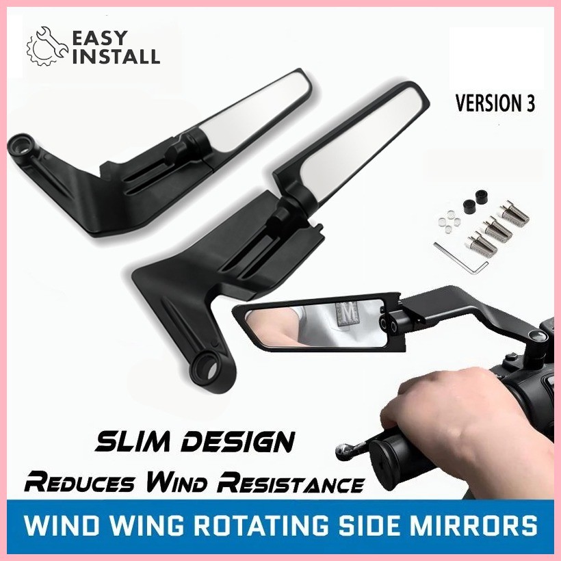 2PCS CNC Wind Wing Rotating Side Mirror Universal Reduces Wind ...