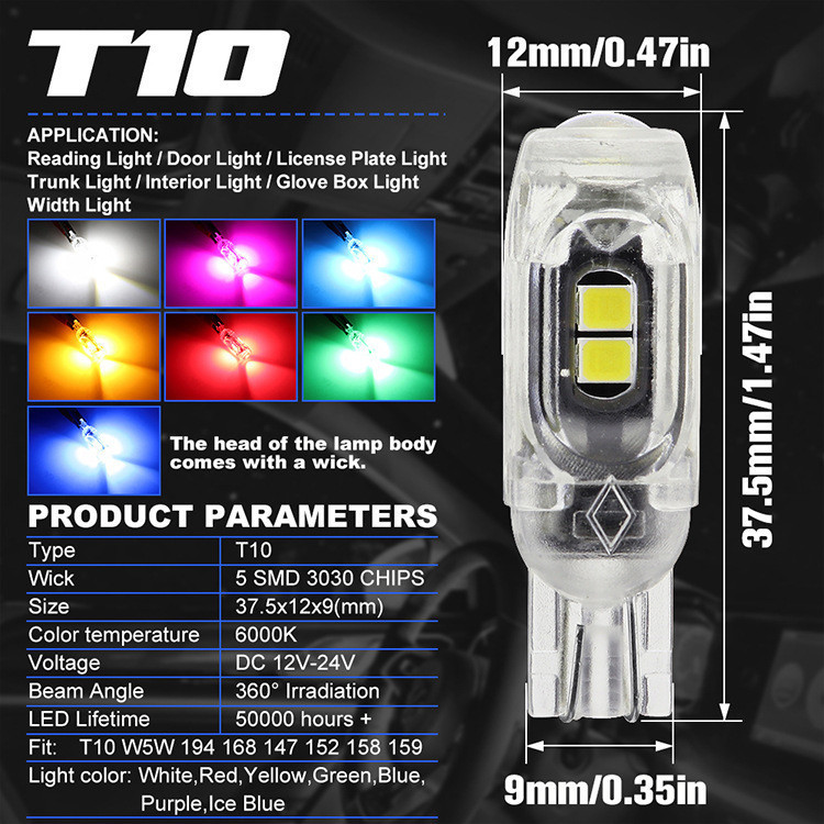 10Pcs Toyota Strong Light T10 Blinker Signal Light Flash W5W lens Led ...