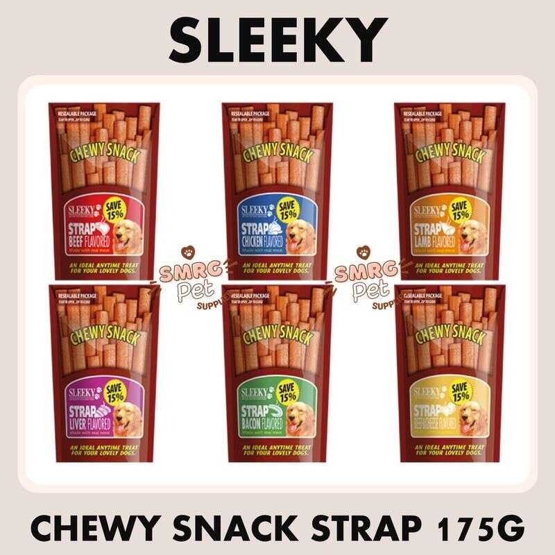 Sleeky Chewy Snack Strap Stick Dog Treats 175G Bacon Beef & Cheese ...