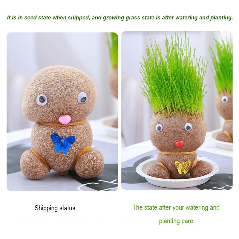 Growing Grass Head Doll Office Table Plant Decor Room Decor Children ...