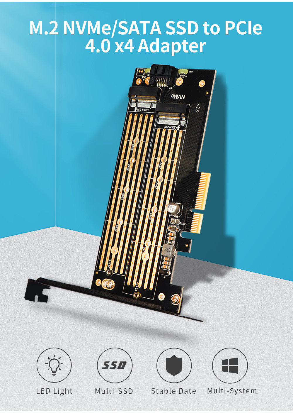 JEYI SK6 M.2 Dual M.2 PCIE 4.0 Adapter for NVMe / NGFF SSD, NVME (m Key) and SATA (b Key) SSD to ...