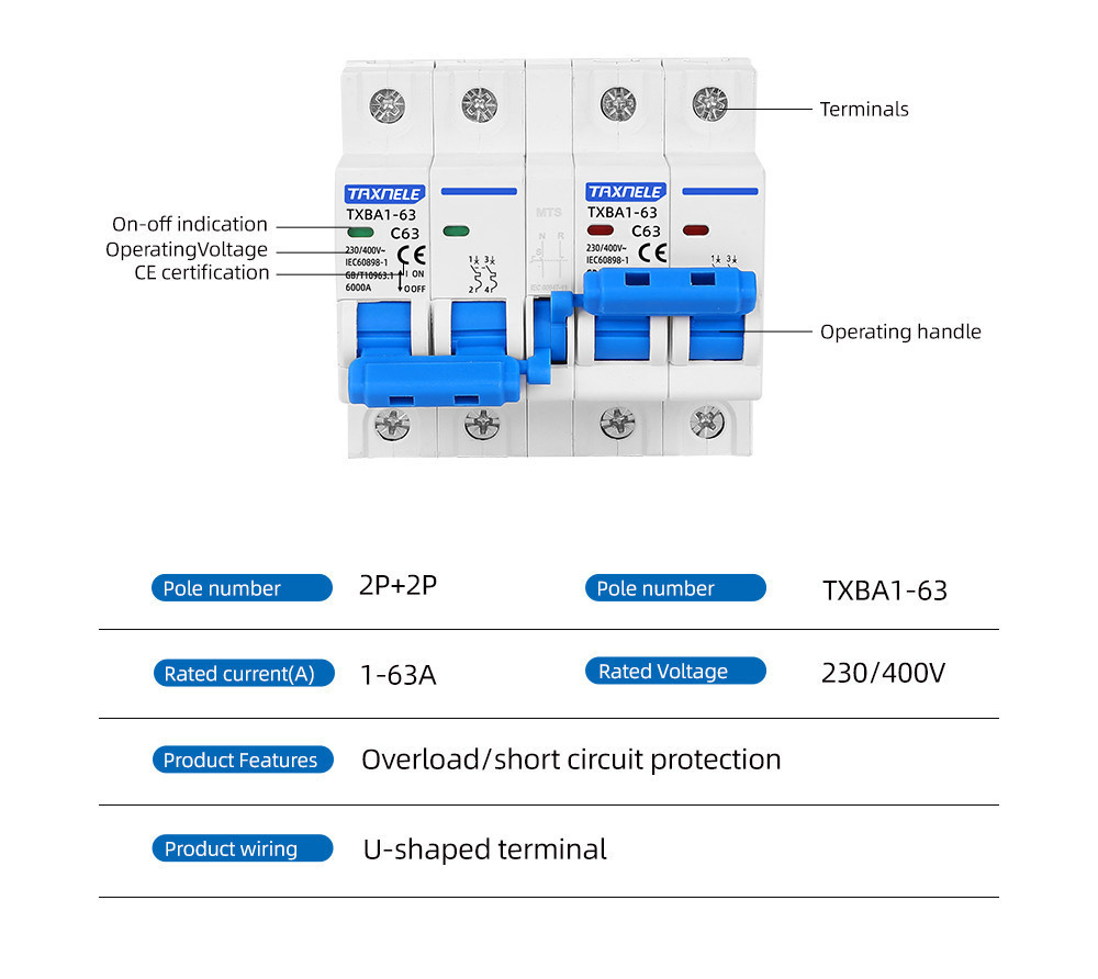1P+1P 2P+2P MTS AC Manual Transfer Switch Circuit Breaker Changeover ...