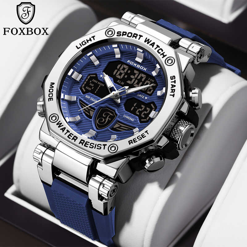 Sub LIGE Brand FOXBOX Men Watch Waterproof Sports Dual Display Quartz Watch For Men Digital ...