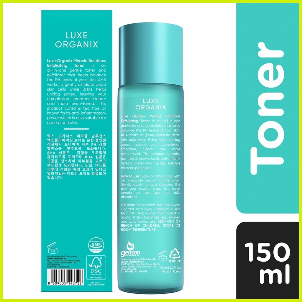 Luxe Organix Miracle Toner AHA/BHA Pore Clarifying Treatment 150ml ...