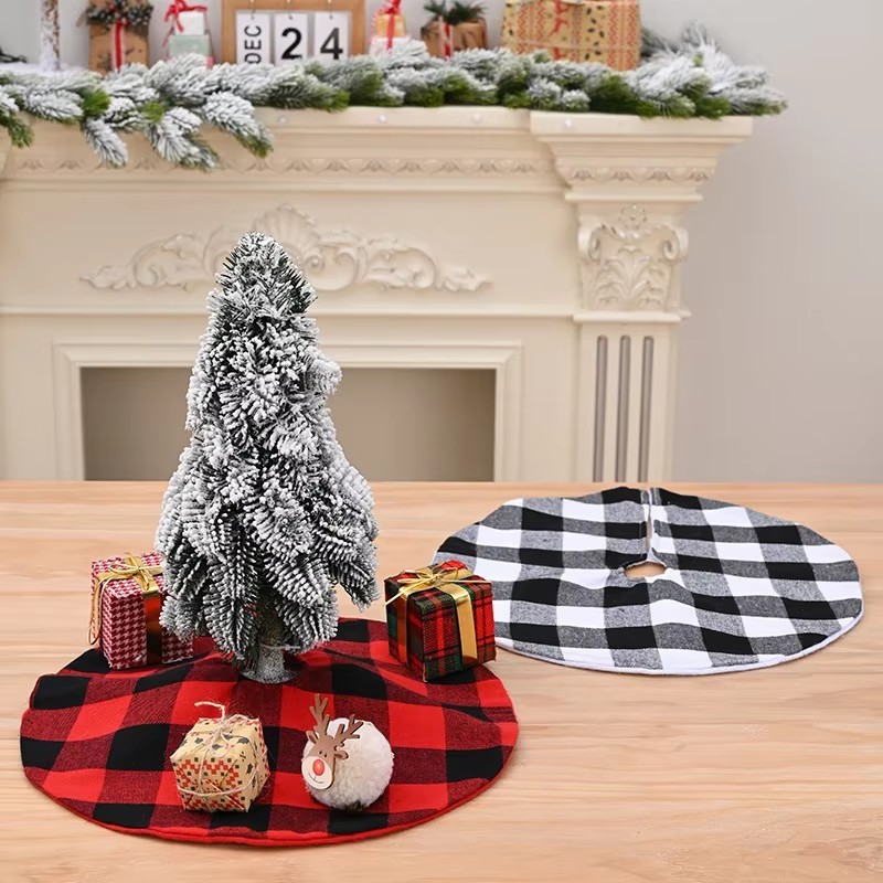 38cm Red Black Plaid Christmas Tree Foot Cover - DIY Mini Home Desktop ...