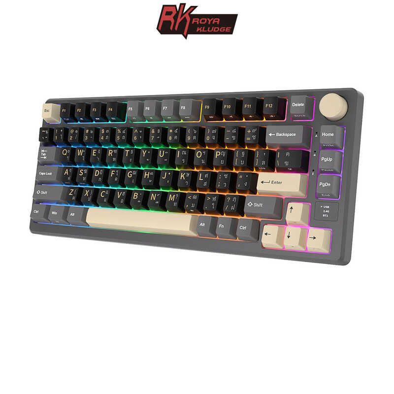 ROYAL RK KLUDGE M75 81 Keys Gasket Mounted Hot-Swappable Nical Smart Display & Knob Wireless ...