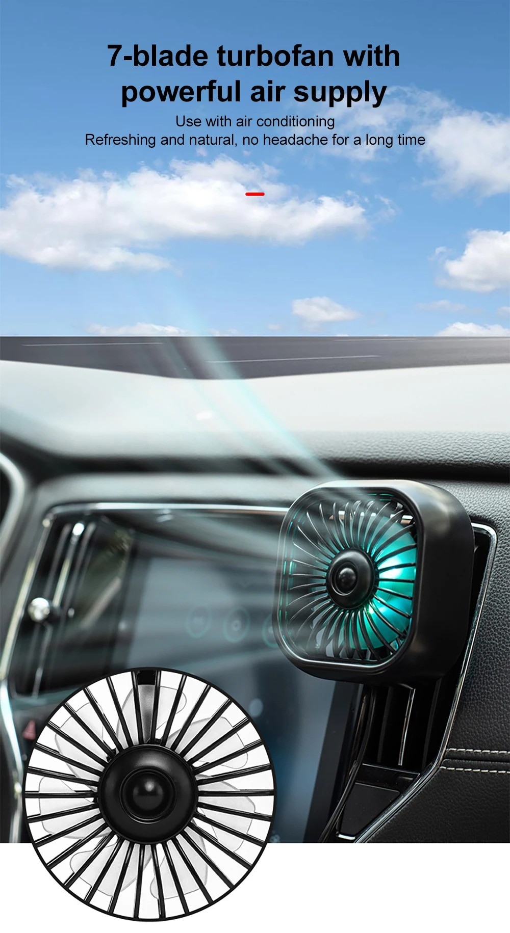 Car fan mini electric fan for car Large wind color changing light ...