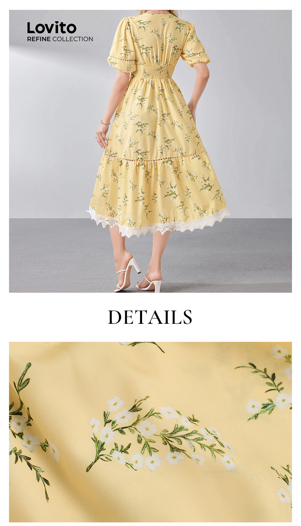 (Lovito Refine) Elegant Dress Floral Print Festival Zipper Ruffle Neck ...