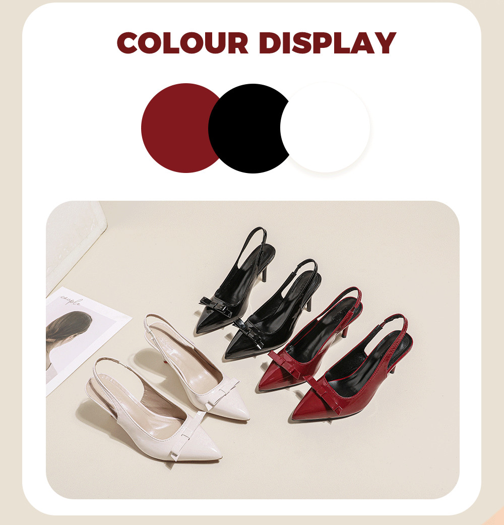 YOTO Pointed Toe Bow Heels For Women Patent Leather French Style ...