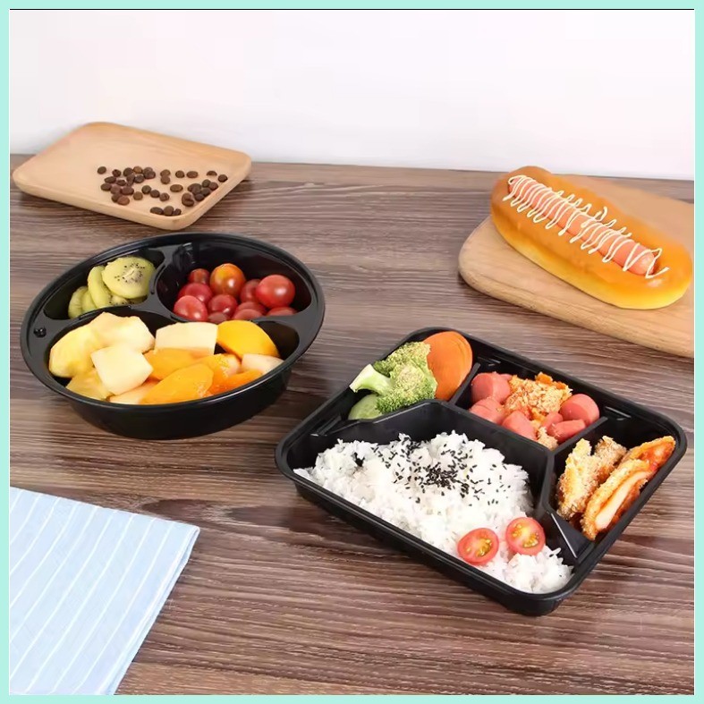 RO 4 DIVISION MICROWAVABLE PLASTIC LUNCH BOX WITH LID (50PCS) | Shopee ...