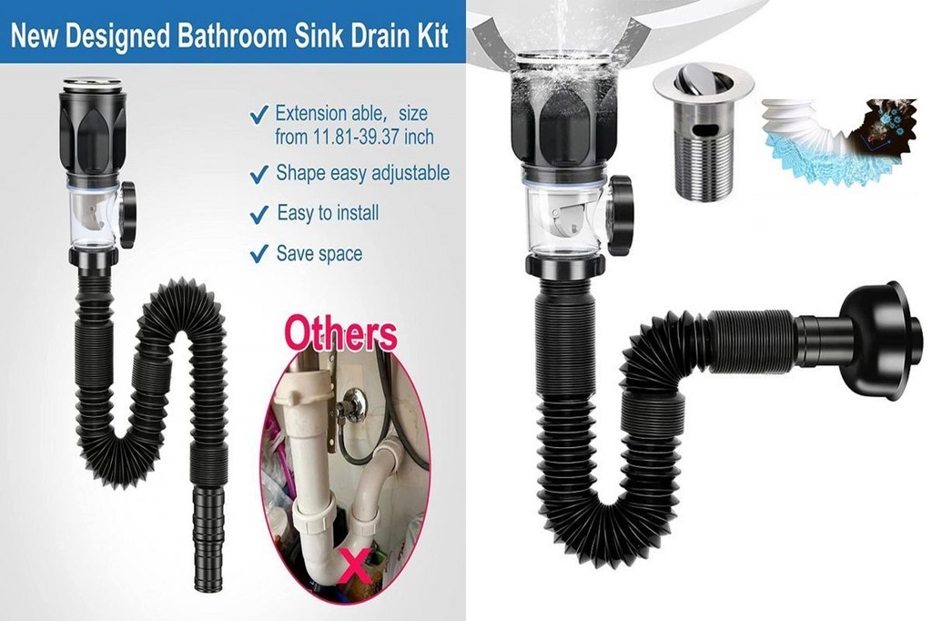 ONEM Bathroom Sink Drain Kit Sink Drain Pipe Easy Install Sink Drain ...