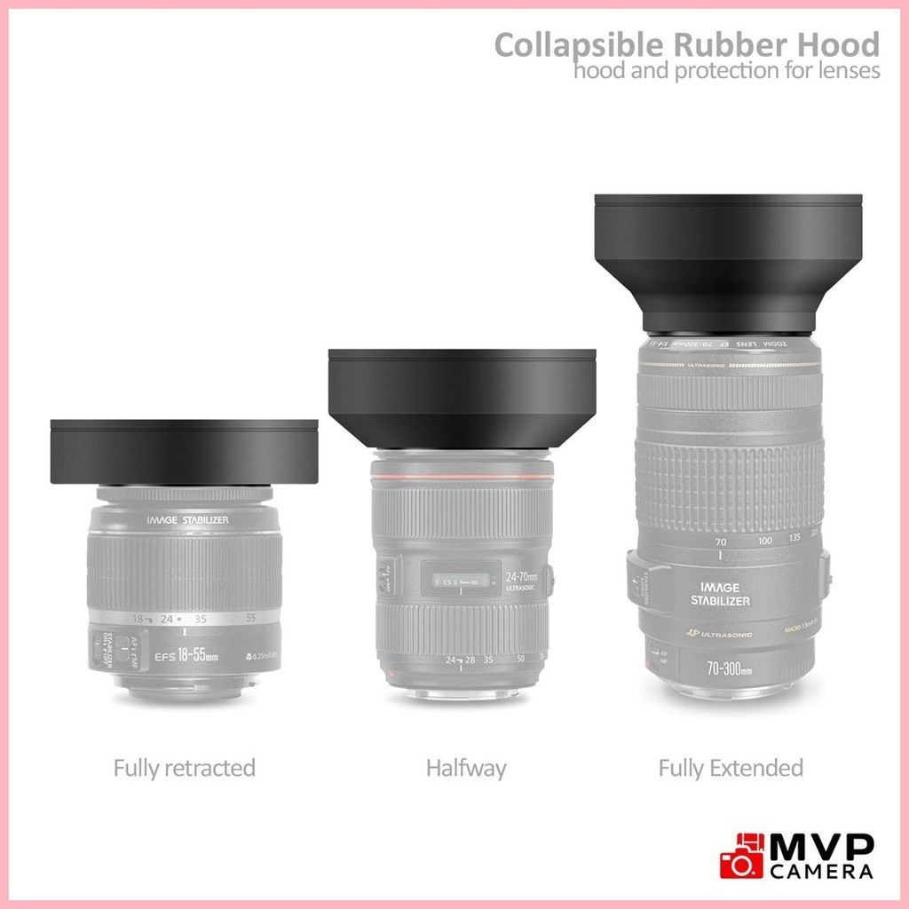♈ Generic Collapsible Rubber Hood Type for DLSR, Mirrorless and other ...